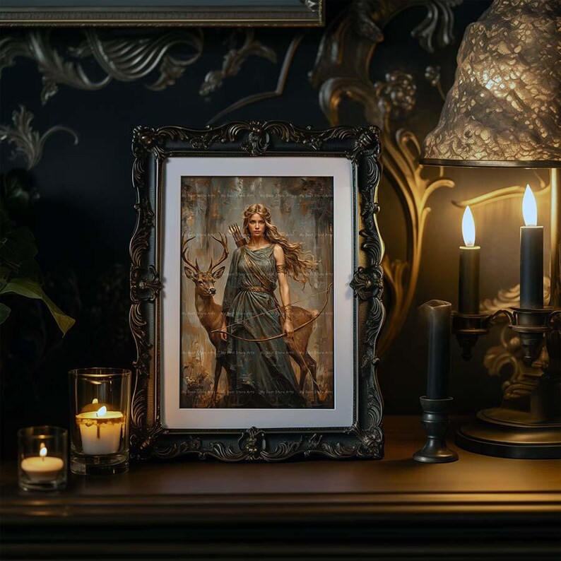 Artemis and Deer Art Print | Greek Goddess of Hunting & Moon ...