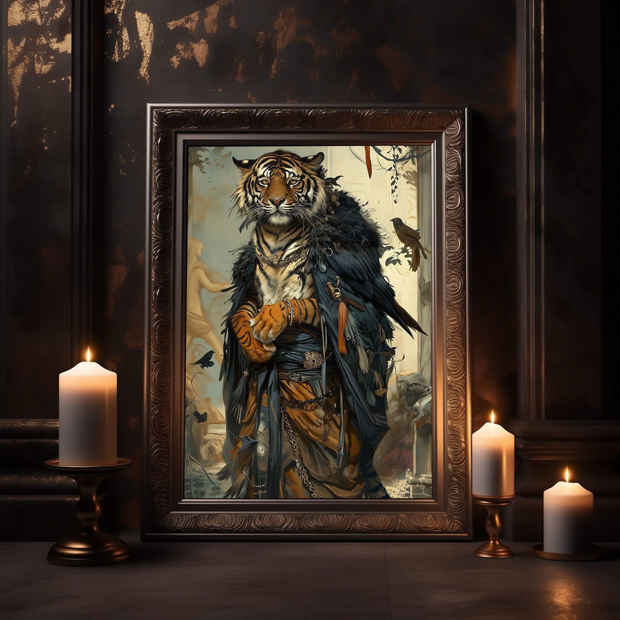 Tiger Druid Art Print Fantasy Big Cat Poster, Whimsigoth Decor, Dark ...