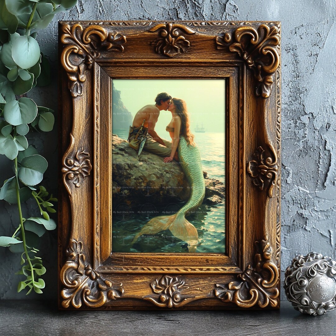 Pirate and Mermaid Art Print Romance Love Poster, Siren Painting ...