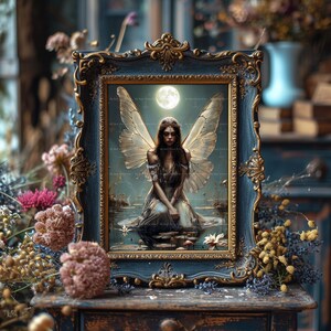 Fairy Under the Moon Art Print - Fantasy Wall Decor, Cottagecore Gothic ...