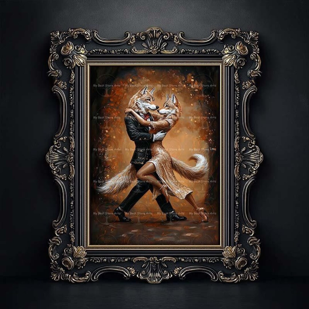 Tango Dancing Wolves Art Print - Fantasy Wall Decor, Funny Animal ...