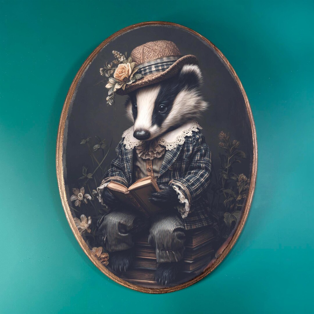 Bookish Badger Wooden Oval Decor- Fantasy Victorian Animal, Vintage ...
