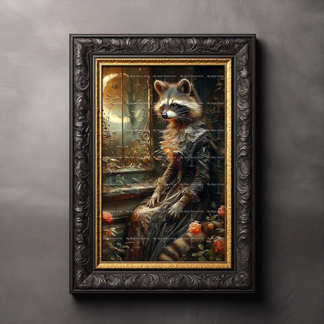 Moonlit Raccoon Art Print Cottagecore Wall Decor, Fantasy Animal ...