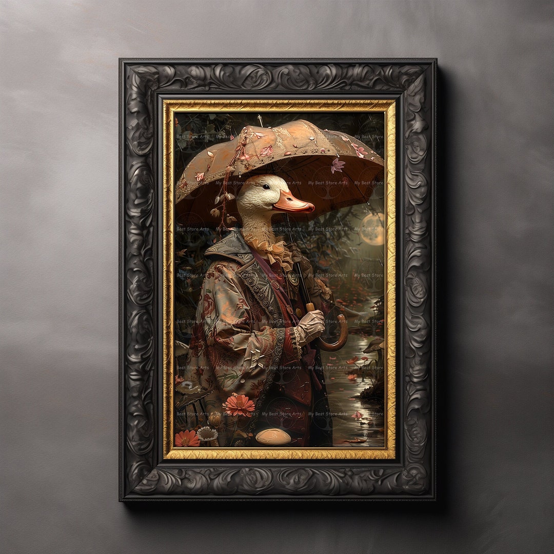 Victorian Moody Duck Art Print - Fantasy Wall Decor, Animal Portrait ...