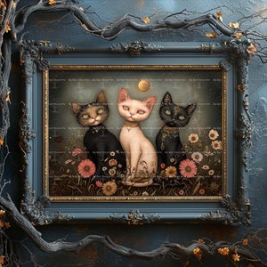 Witchy Surreal Cats Fine Art Print - Cottagecore Fantasy Kitty Wall ...