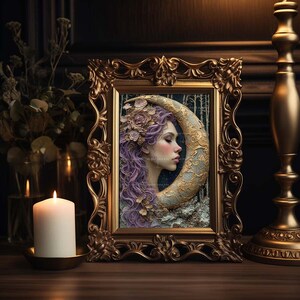 Lady and Moon Art Print - Witchy Fantasy Wall Decor, Gothic Whimsical ...