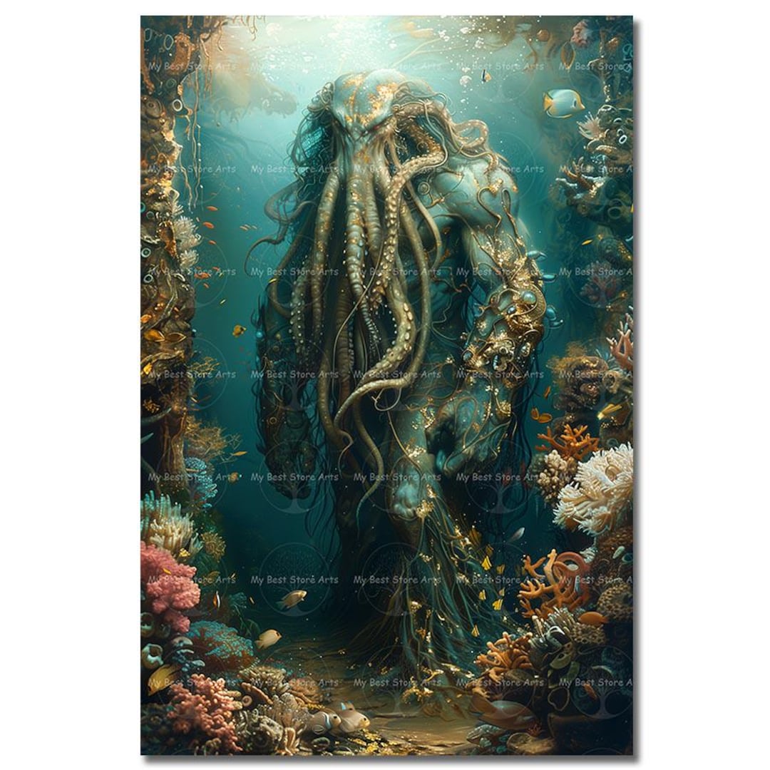 Cthulhu Art Print - Lovecraft Themed Fantasy Decor, Witchy Underwater ...