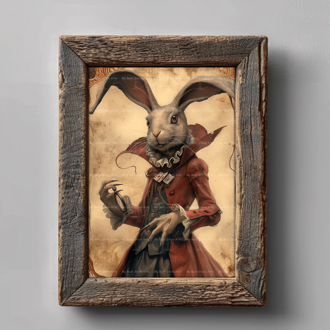 Alice Wonderland Rabbit Art Print Fantasy Bunny Wall Decor, Dark ...