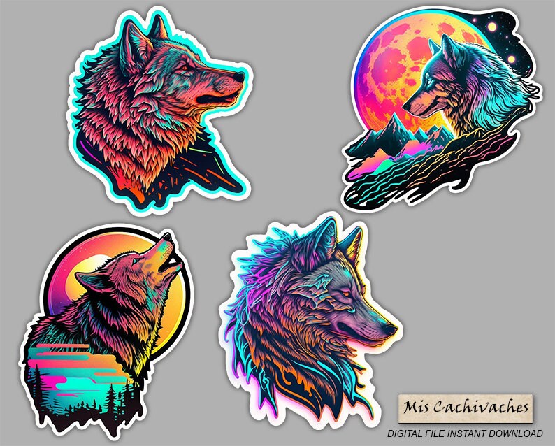 Synthwave Wolf Clipart File Types : Png and Jpg Digital - Etsy