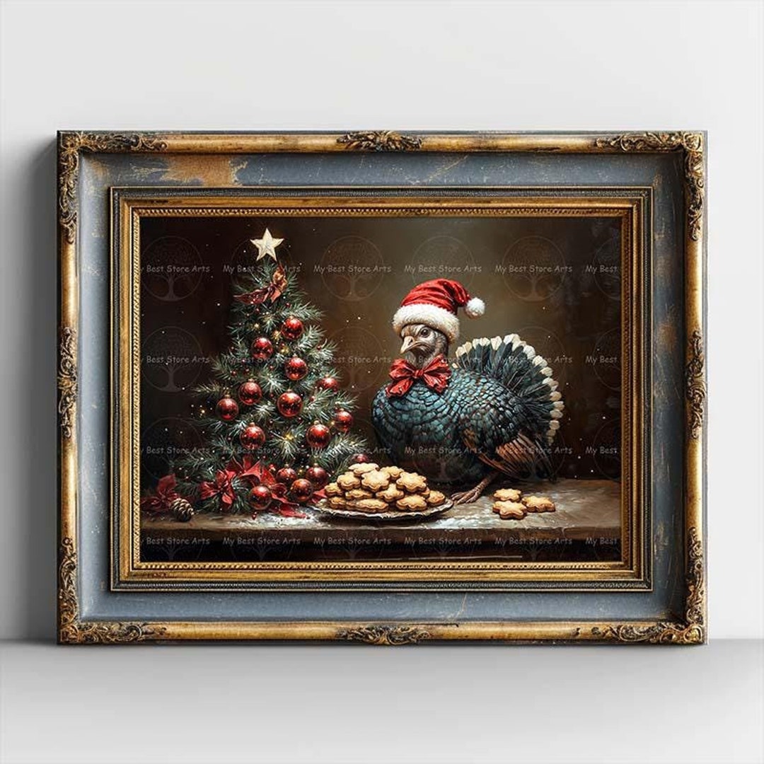 Santa Turkey Christmas Art Print - Cute Animal Decor, Funny Picture ...
