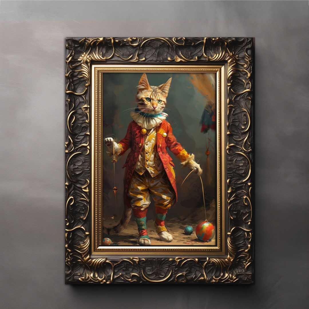 Clown Cat Art Print, Fantasy Cat Poster, Whimsigoth Wall Decor, Dark ...