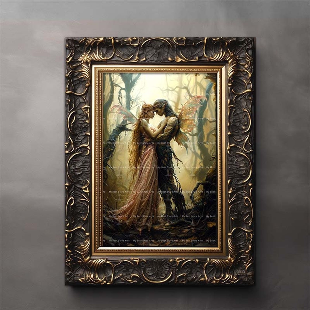 Cute Fairy Couple Art Print - Fantasy Cottagecore Picture, Gothic Fae ...