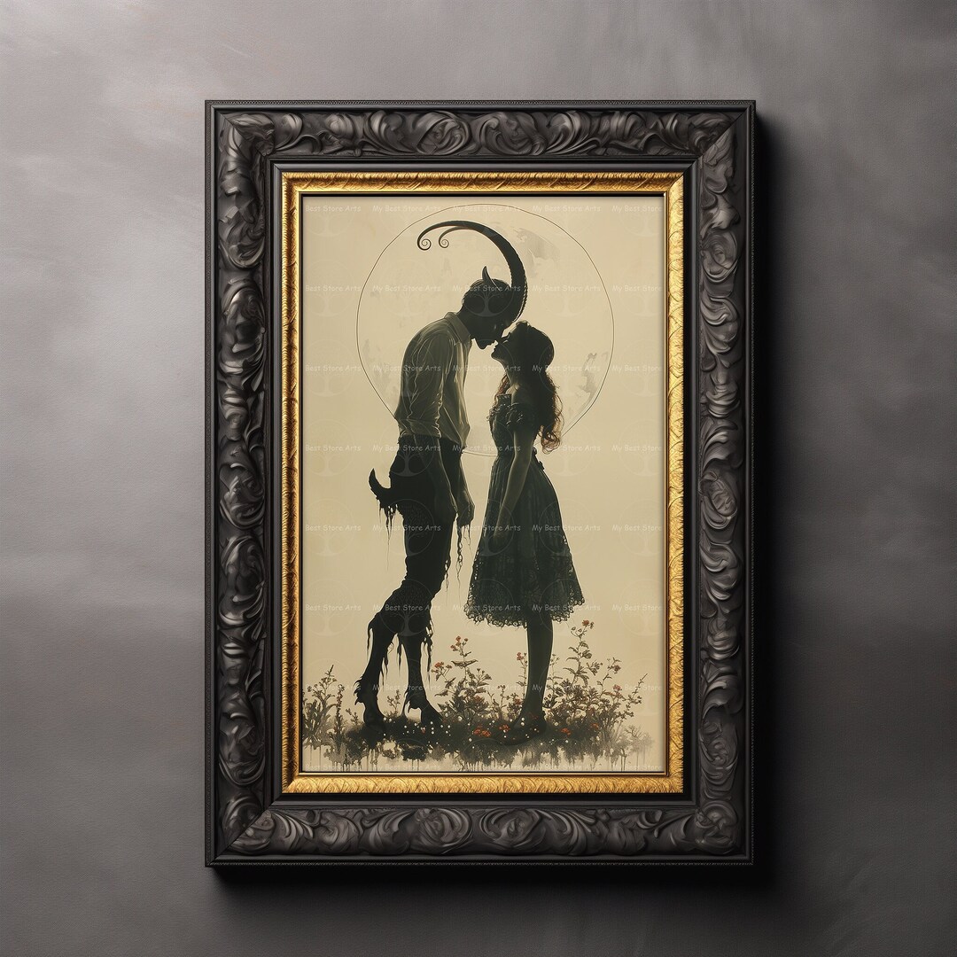 Satyr and Lady Art Print Dark Academia Poster, Gothic Faun Wall Decor ...