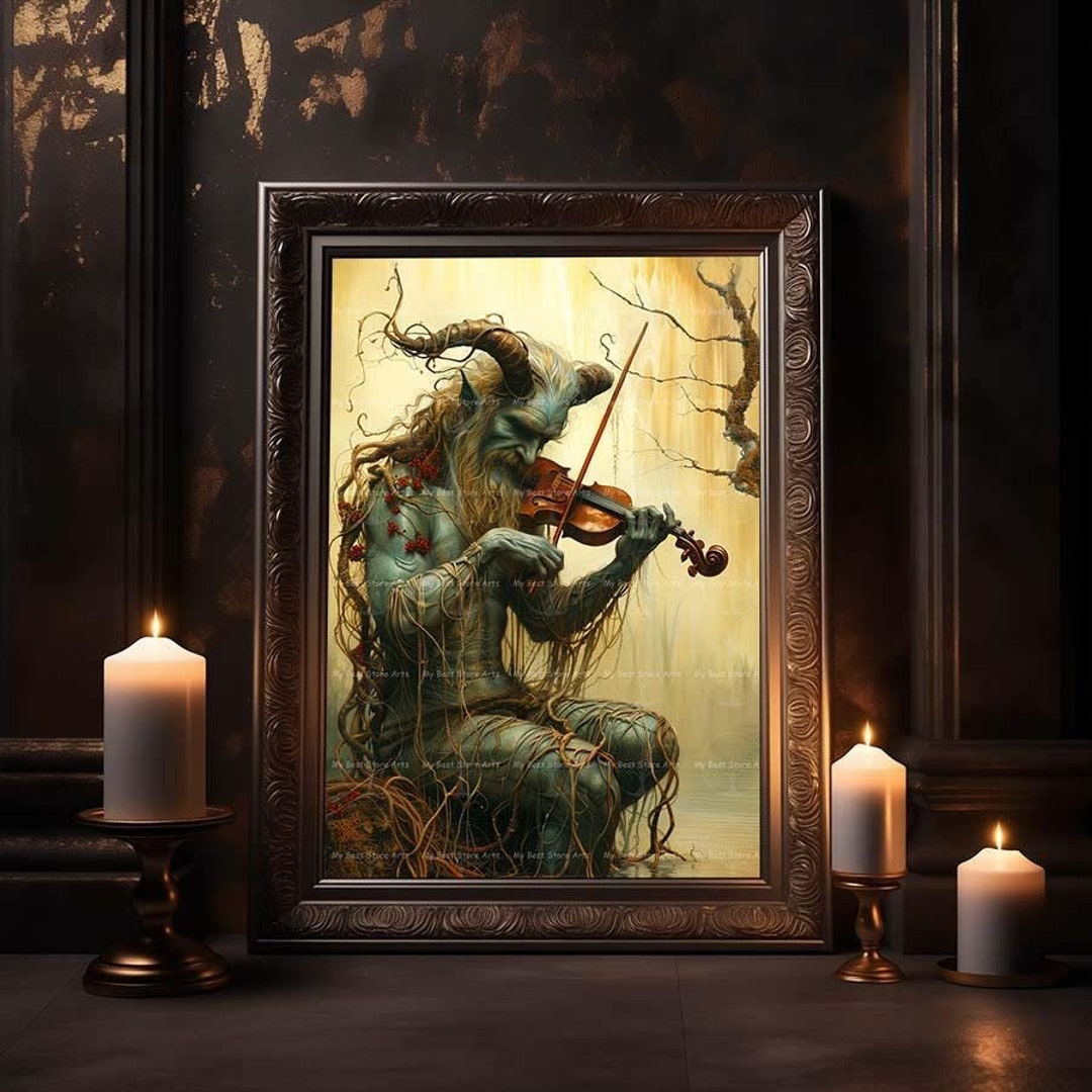 Satyr Fae Playing Violin Art Print - Greek God Pan, Forest Faun Decor ...