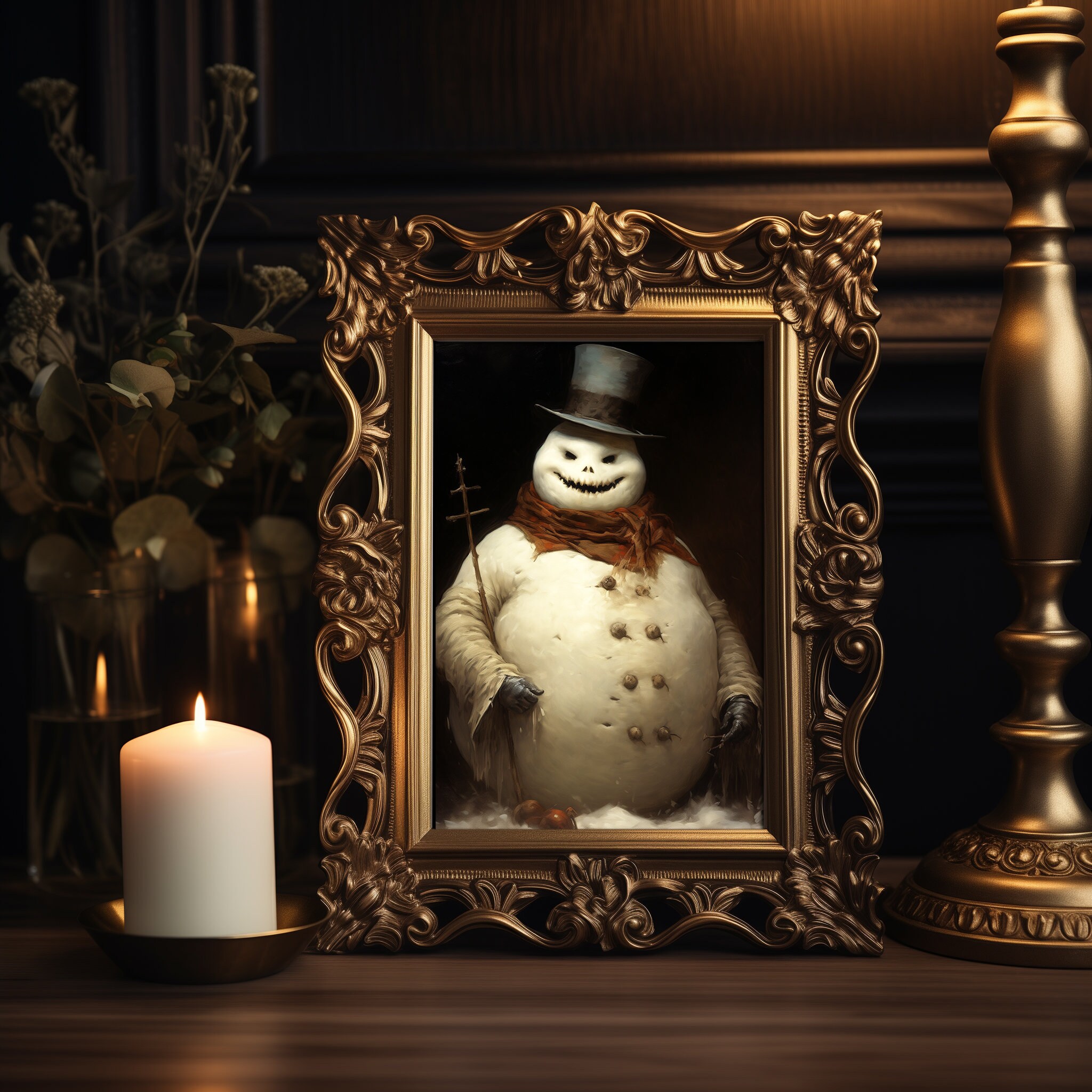 Dark Snowman, Gothic Christmas Decorations, Dark Academia Christmas ...