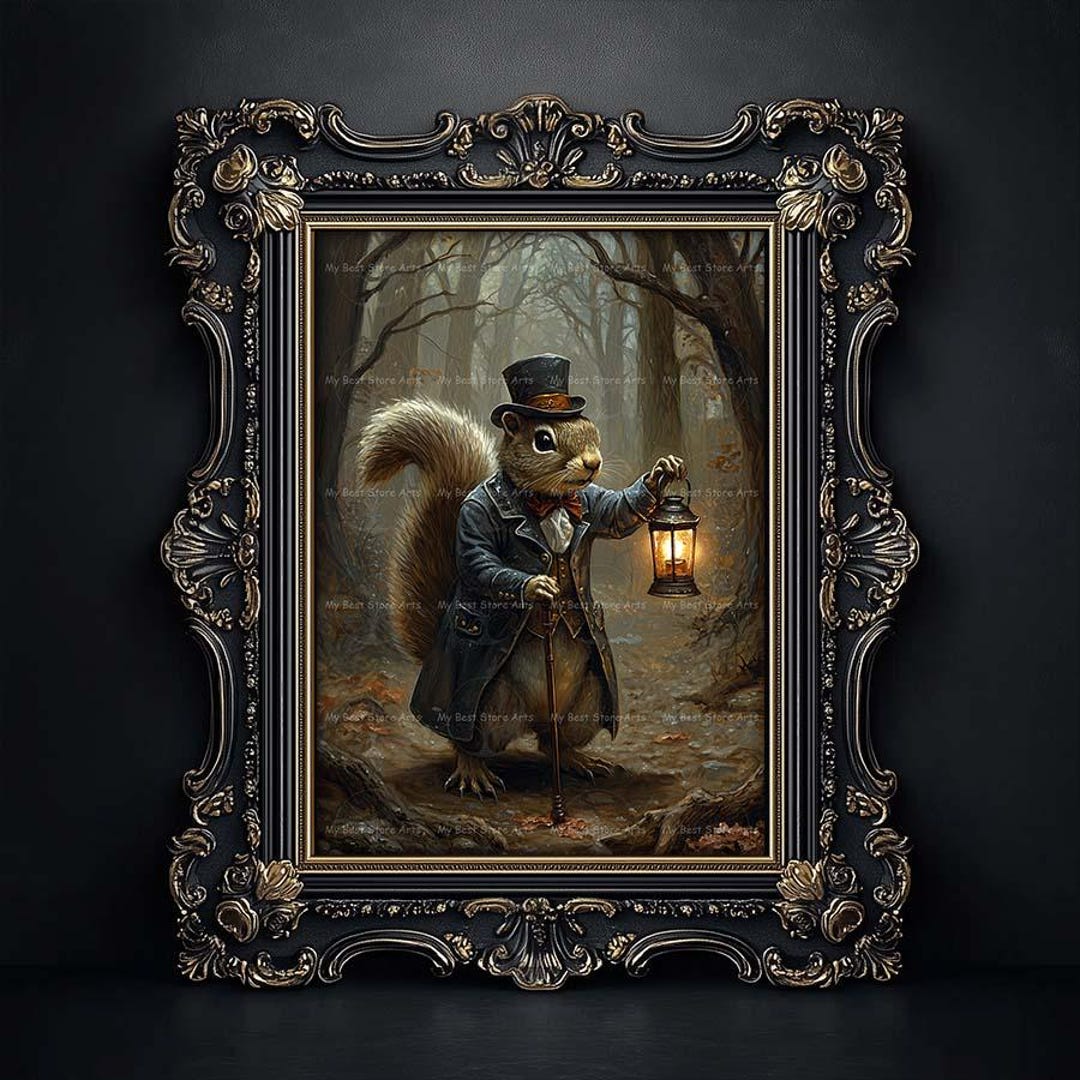 Lantern Squirrel Art Print - Cute Gothic Wall Decor, Fantasy Picture ...