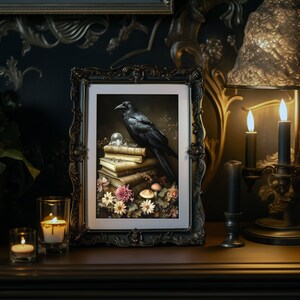 Library Crow Fine Art Print Dark Academia Wall Art, Raven Picture, Bird ...
