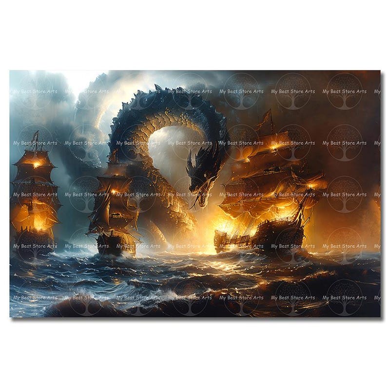 Sea Serpent Art Print - Dark Academia Poster, Pirate Ship Decor, Ocean ...