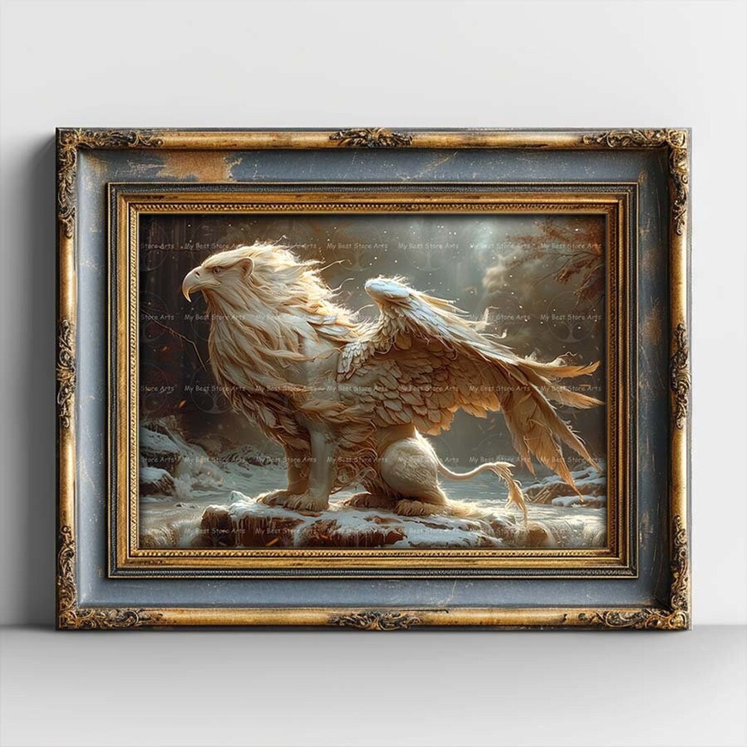 Snow Griffin Art Print - Fantasy Decor, Mythology Lion Eagle, Folklore ...