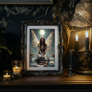 Fairy Under the Moon Art Print - Fantasy Wall Decor, Cottagecore Gothic ...