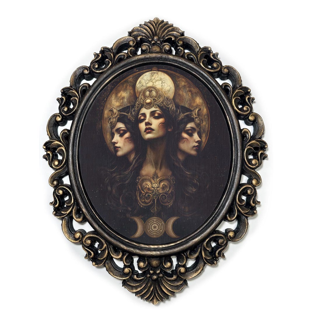 Hecate Triple Moon Canvas Decor- Hand-painted Wooden Frame, Witchy ...