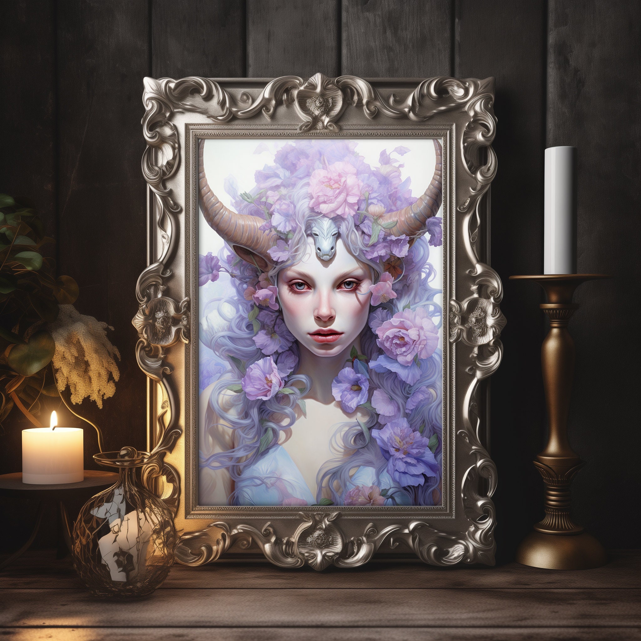 Flower Satyr Fantasy Fine Art Print, Forest Satyr Dark Academia ...