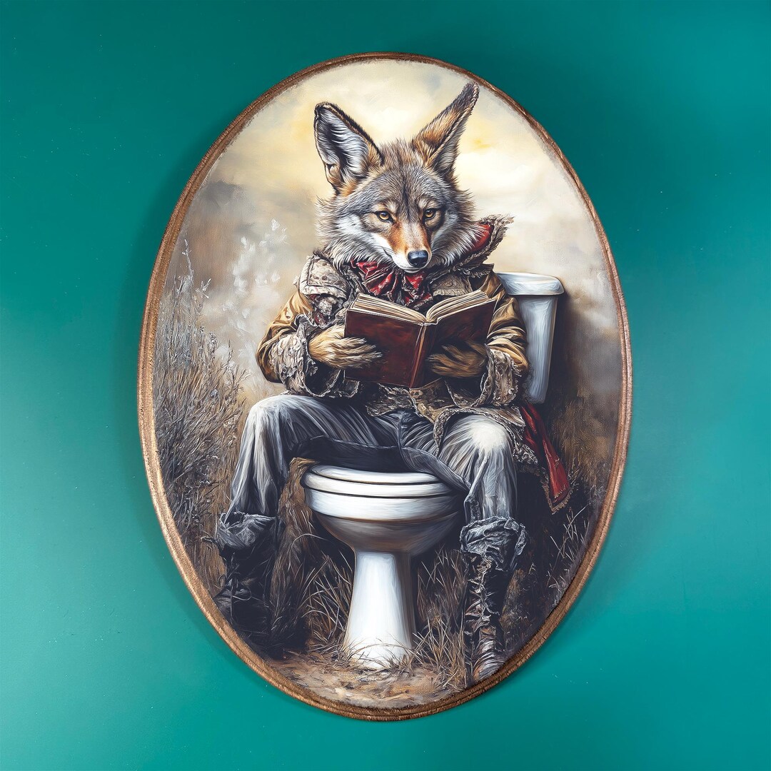Coyote Bathroom Wooden Decor- Barn Fantasy, Vintage Style Wood Plaque ...