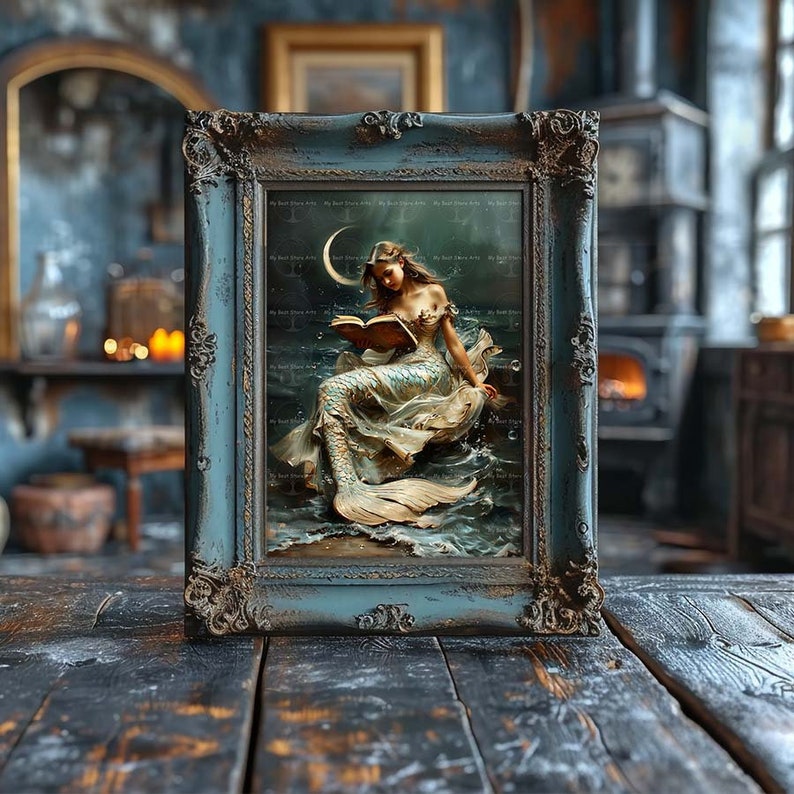 Siren Reading a Book Art Print - Surreal Fantasy Wall Decor, Moody ...