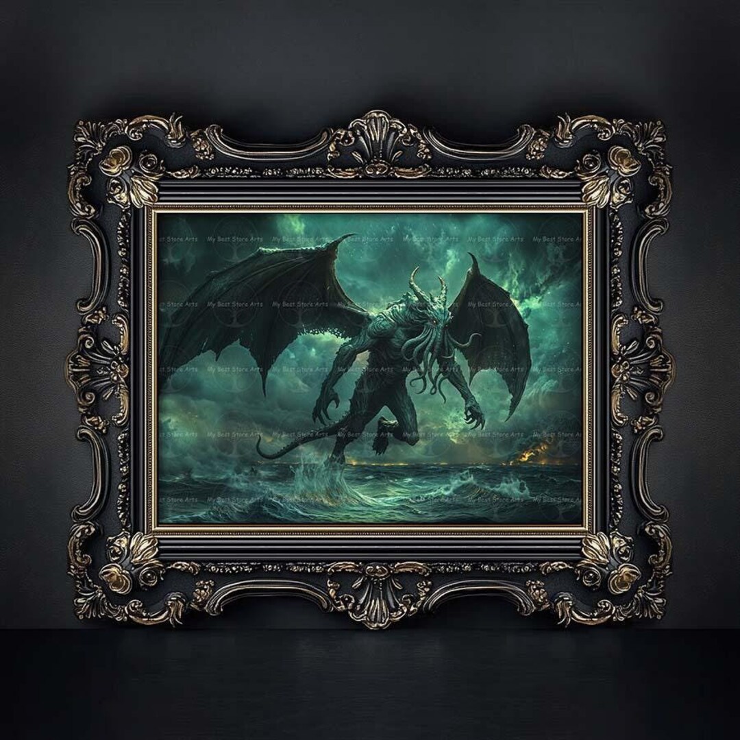 Spooky Cthulhu Art Print - Lovecraft Fantasy Sea Decor, Witchy Nautical ...