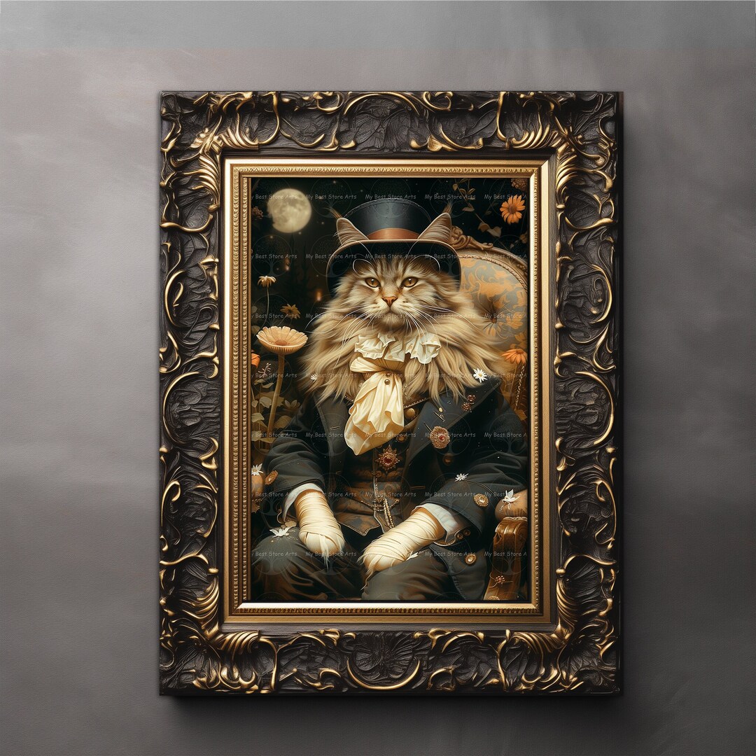 Cat Boss Art Print Whimsical Poster, Victorian Cute Odd Wall Decor ...