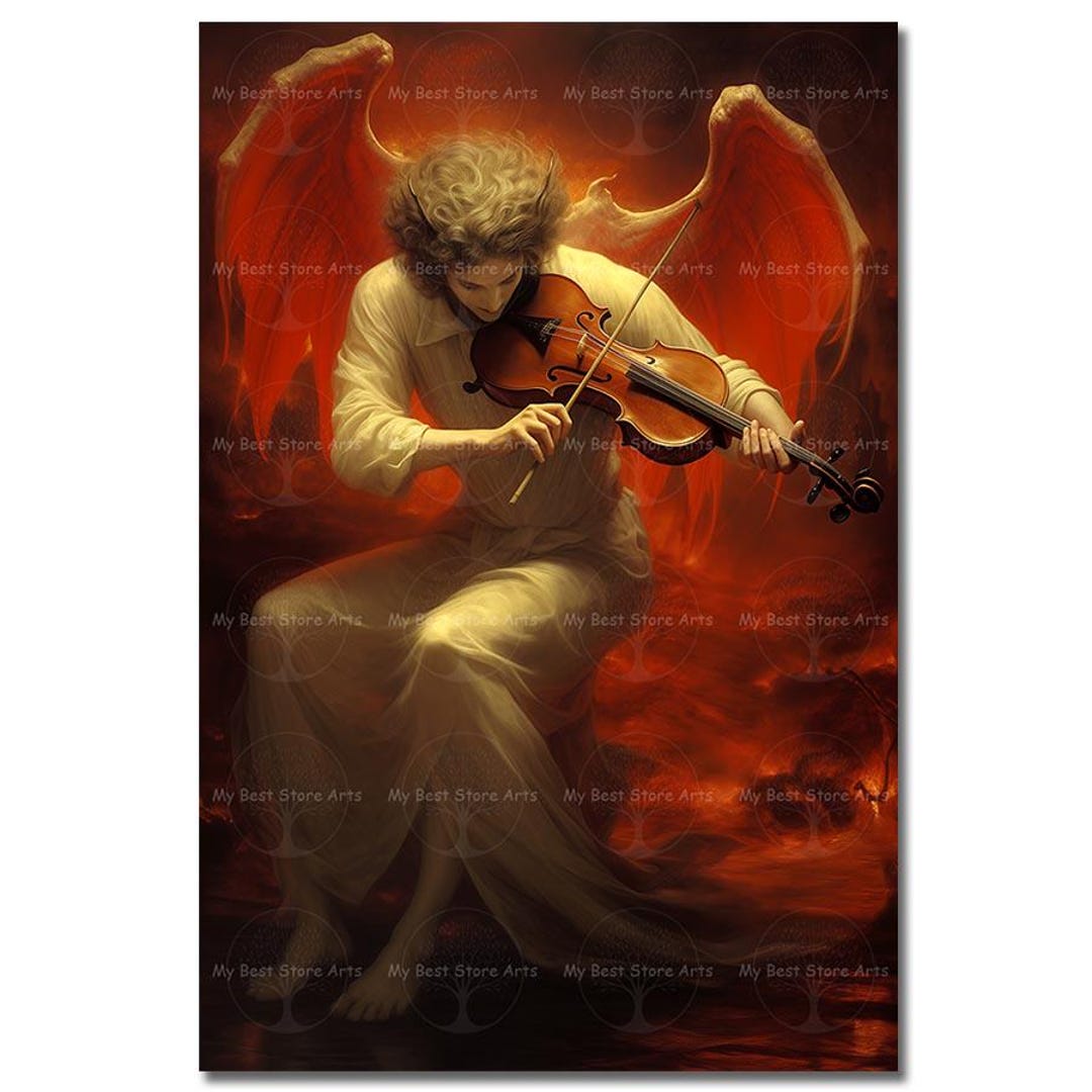 Demon Playing Violin Art Print - Gothic Fantasy Poster, Dark Academia ...