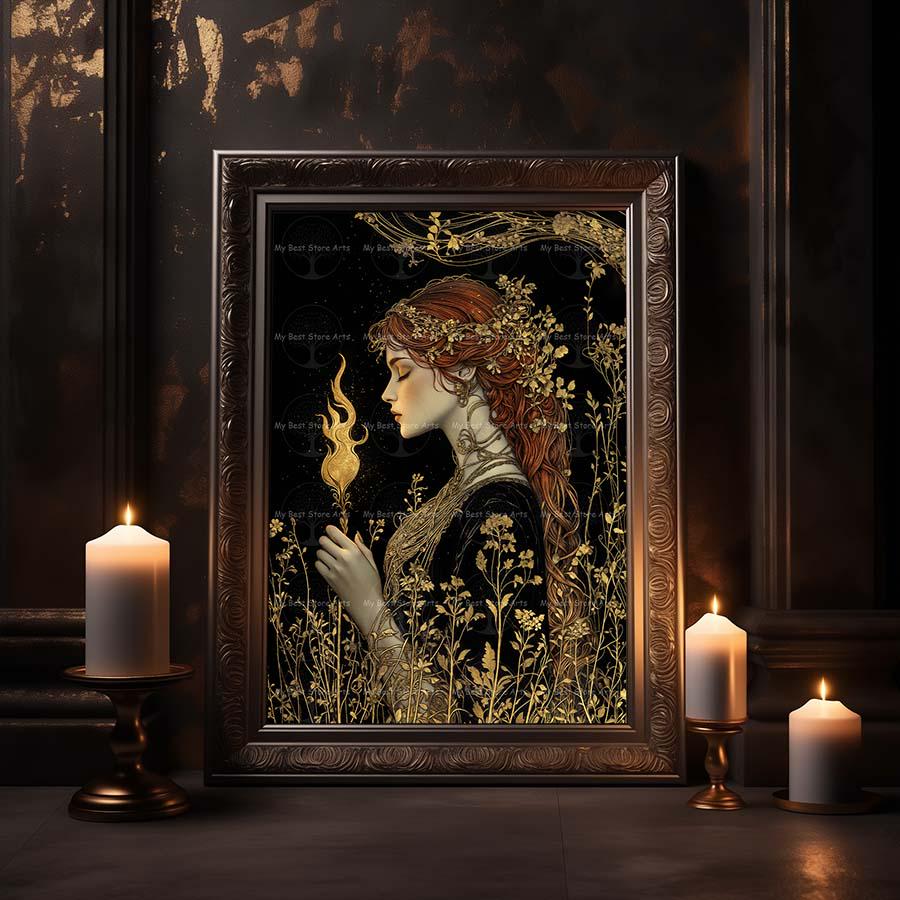 Elegant Brigid Art Print - Fire Deity Wall Decor, Celtic Pagan Poster ...