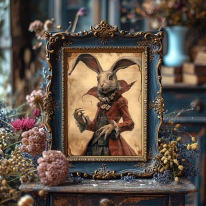 Alice Wonderland Rabbit Art Print Fantasy Bunny Wall Decor, Dark ...