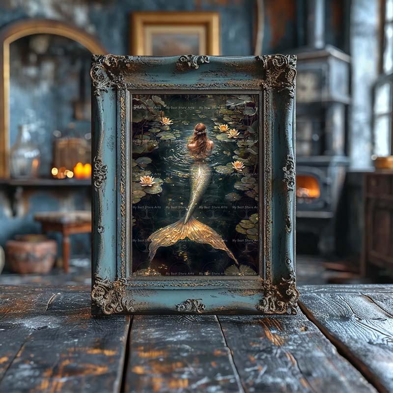Mermaid Lake Art Print - Fantasy Pond Siren Decor, Fairytale Picture ...