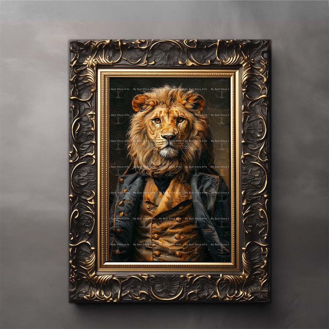 Lion Art Print - Fantasy Big Cat Poster, Victorian Themed Decor, Cute ...