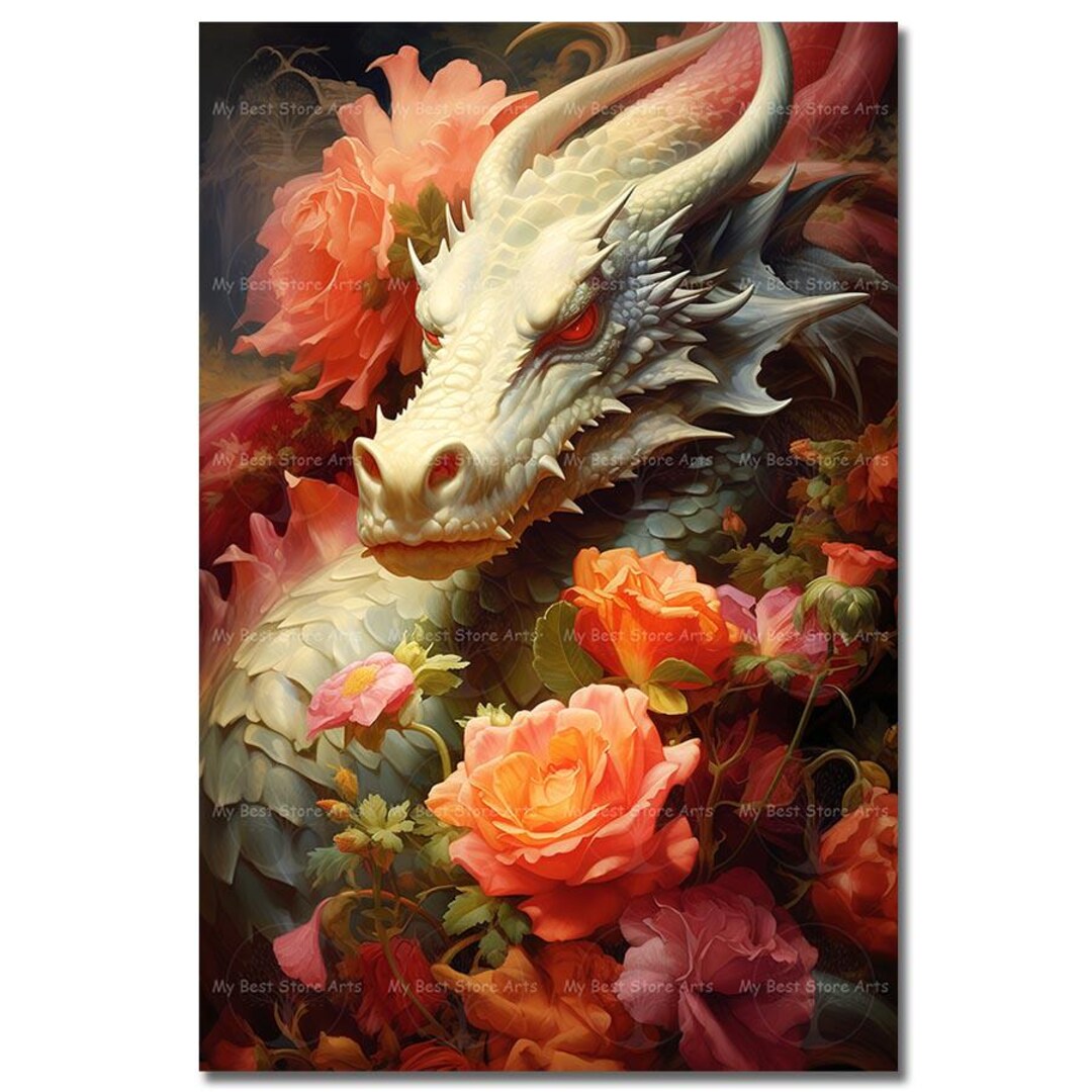 Botanical Dragon- Gothic Fantasy Wall Decor, Fairytale Creature Poster ...