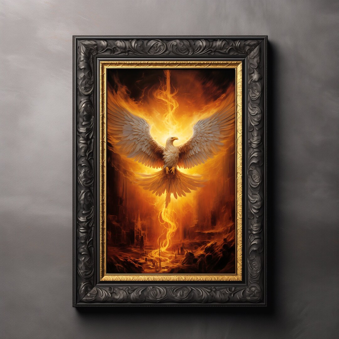Fire Phoenix Art Print, Fire Bird Picture, Dark Academia Poster, Gothic ...
