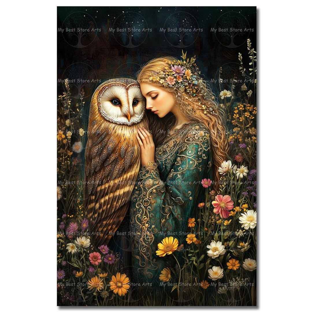 Blodeuwedd Goddess and Owl Art Print - Celtic Deity Picture, Welsh ...