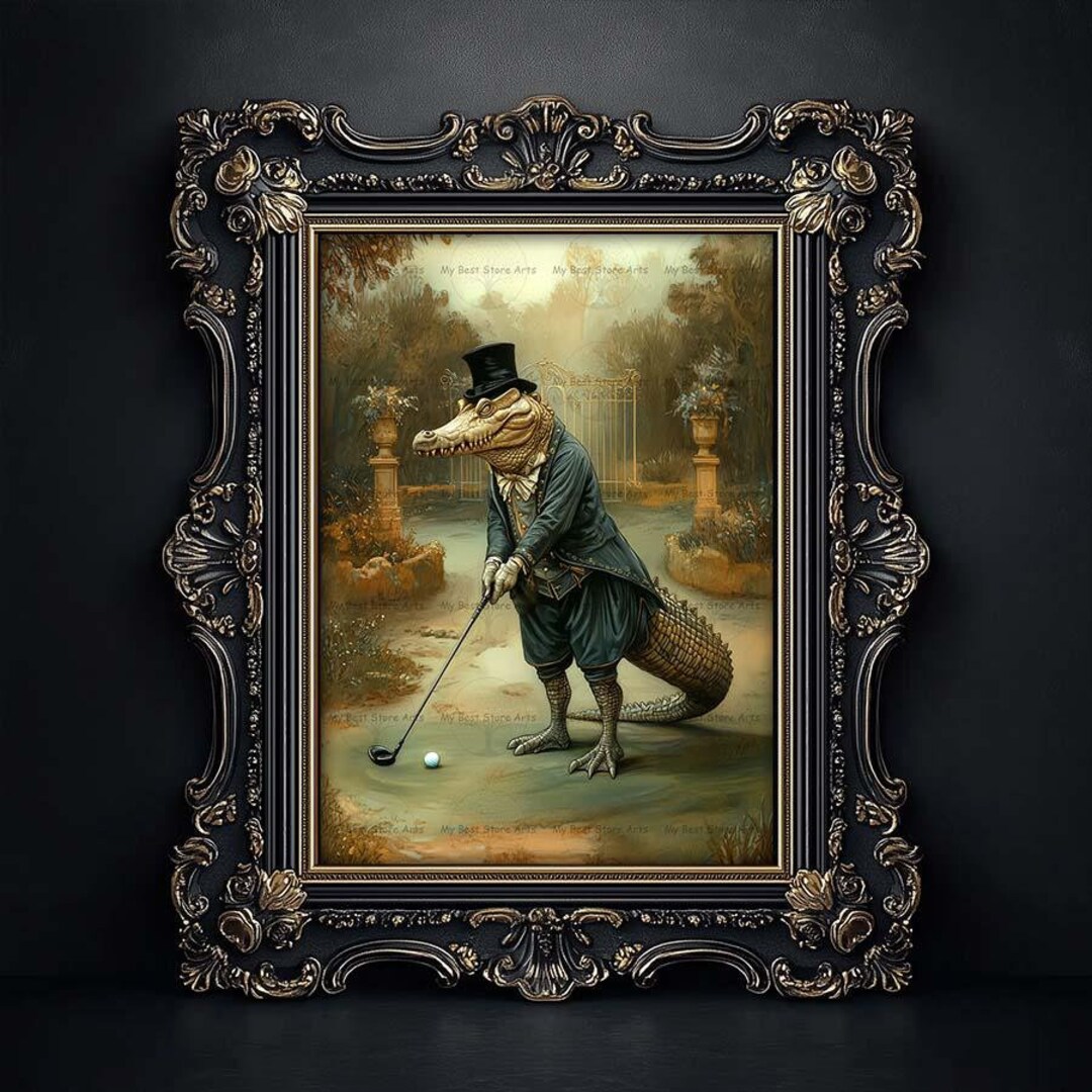 Alligator Playing Golf Art Print - Sports-themed Fantasy Picture, Cute ...