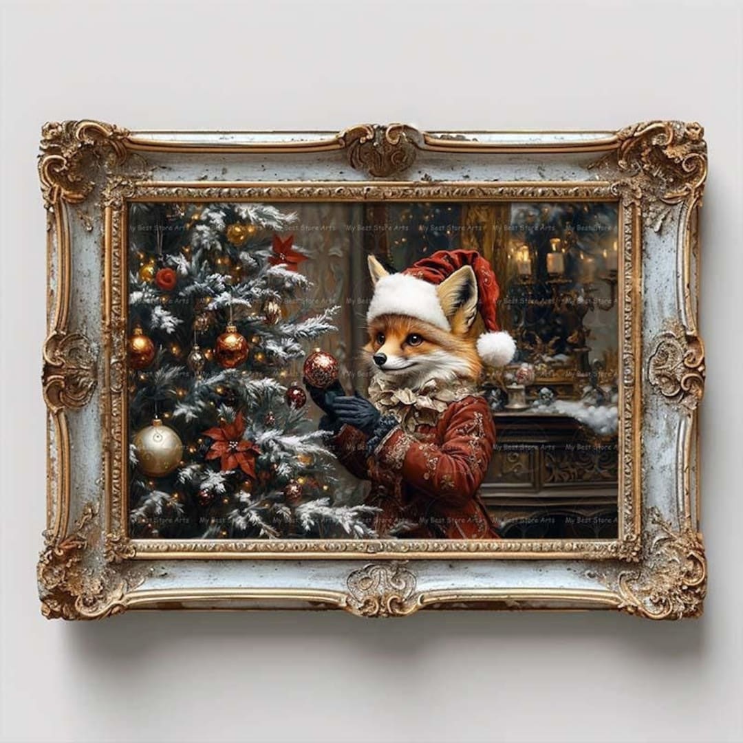 Fox Decorating Tree Art Print - Cute Animal Wall Decor, Christmas ...