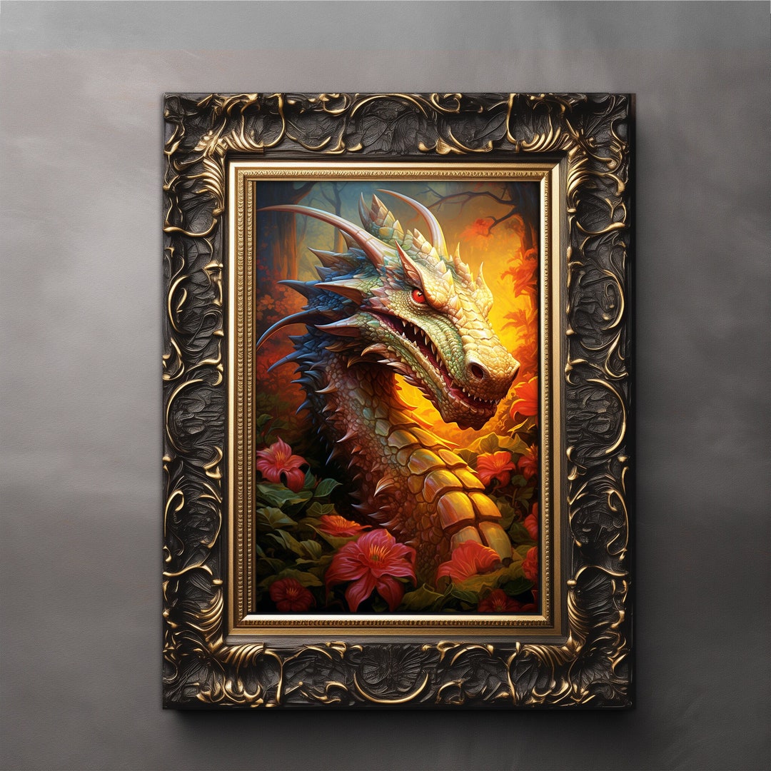 Rose Dragon Art Print Fantasy Poster, Flower and Mythical Creature ...