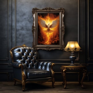 Fire Phoenix Art Print, Fire Bird Picture, Dark Academia Poster, Gothic ...