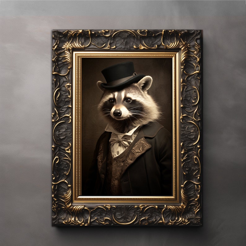 Raccoon Fine Art Print, Victorian Dressed Raccoon Wall Decor, Woodland ...