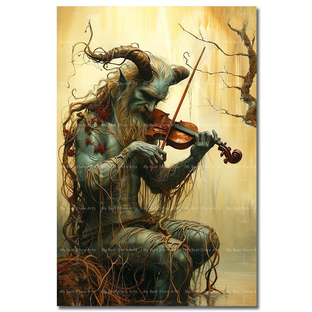 Satyr Fae Playing Violin Art Print - Greek God Pan, Forest Faun Decor ...