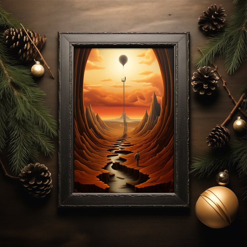 Sky Ladder Art Print Surreal Fantasy Poster, Desert Canyon Wall Decor ...