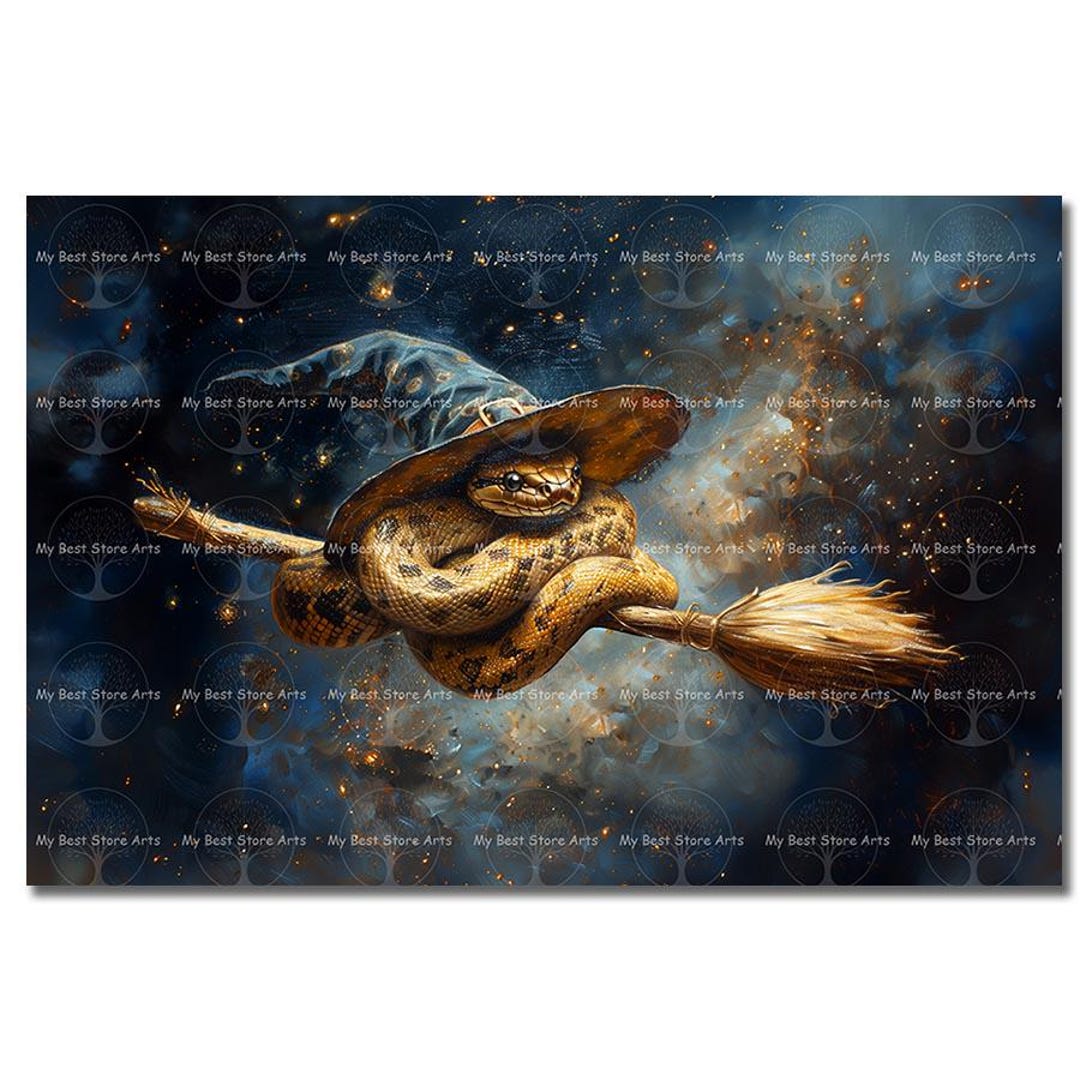 Witch Snake on Broom - Cute Moody Wall Decor, Dark Academia Pagan ...
