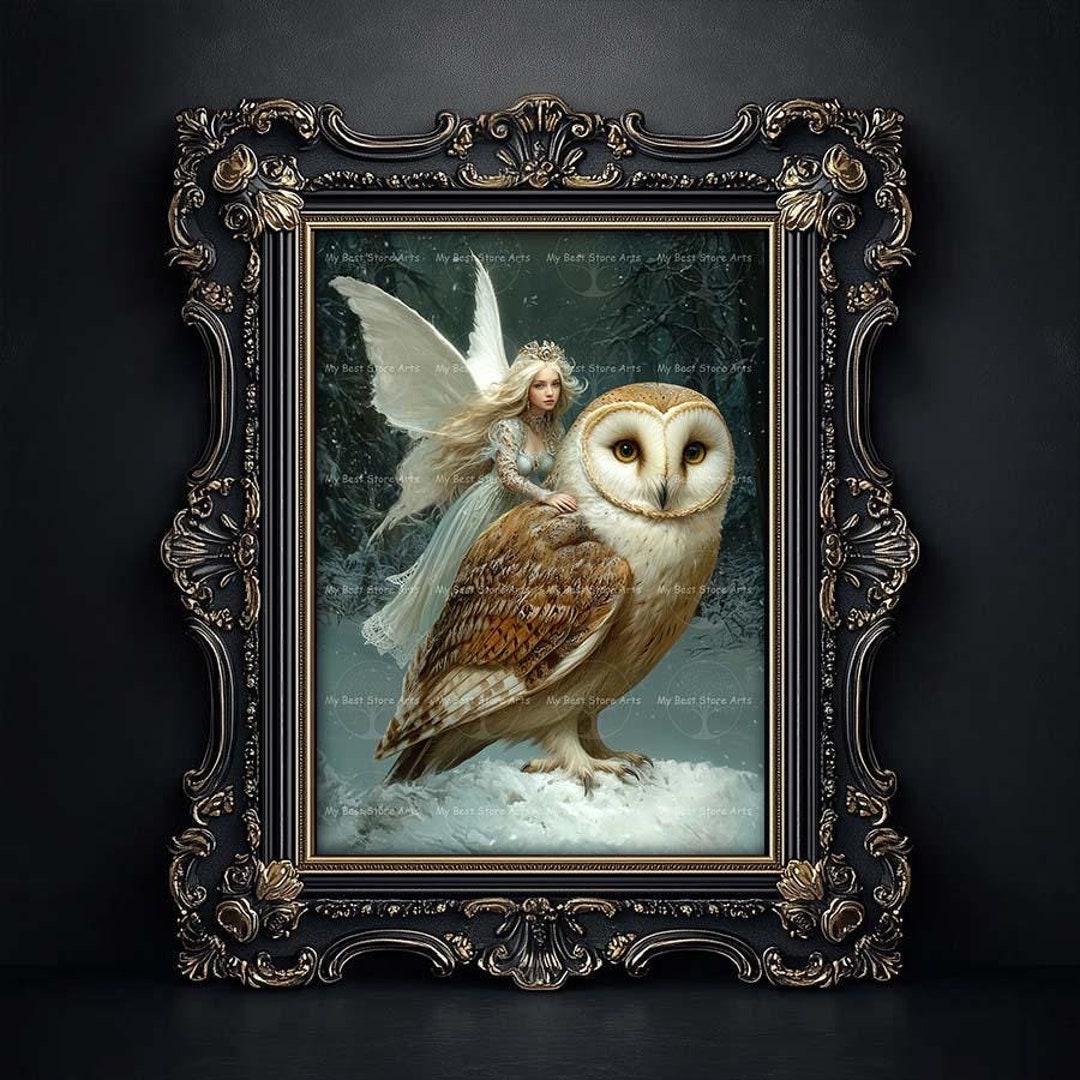 Snow Fairy and Owl Art Print - Fantasy Gothic Picture, Winter Fae ...