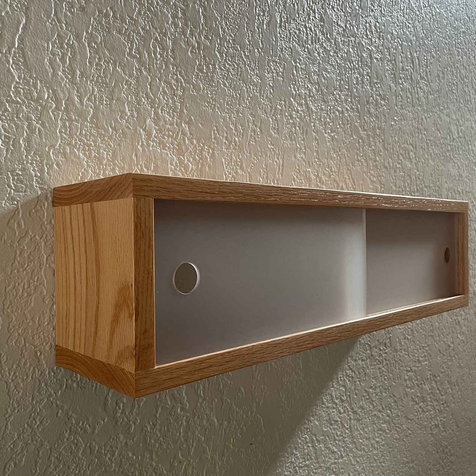 Solid Oak Mid-century Modern Floating Cabinet With Sliding Wood Doors ...