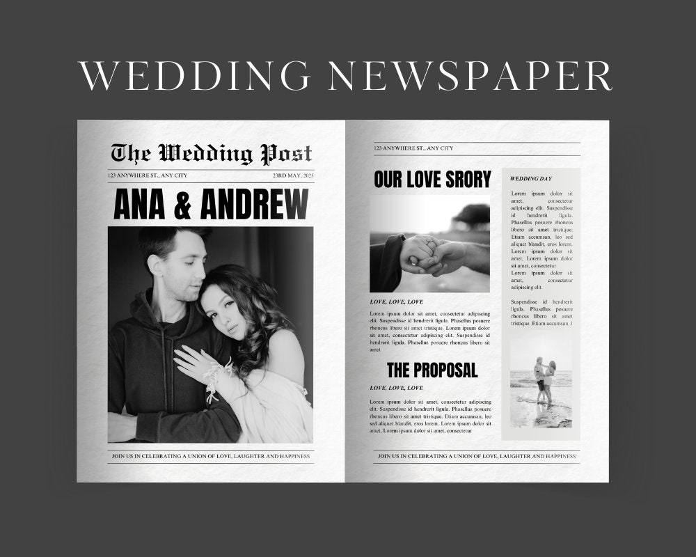 4 Page Wedding Newspaper Template - Itinerary & Timeline Program ...