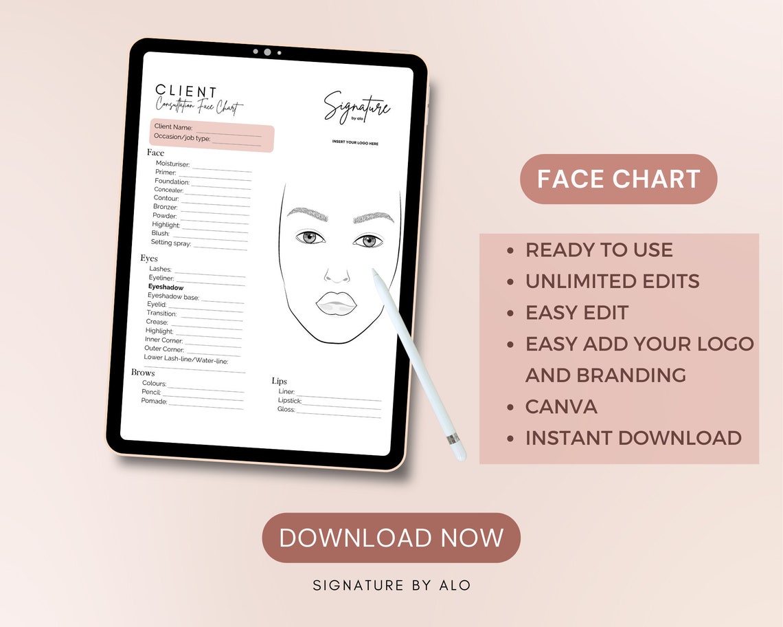 FACE CHART Makeup Artists 3 TYPES of Face Shapes - Pdf, Print of Png ...